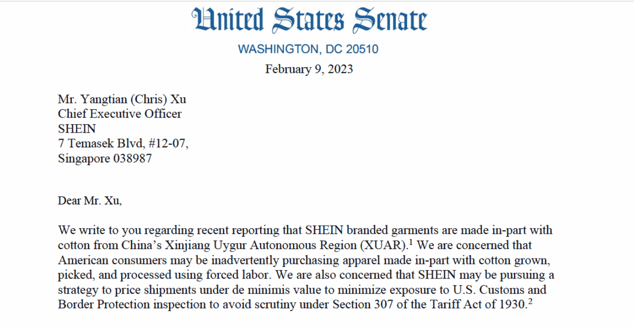 Three Senators Send Letter to China Online Retailer SHEIN: Are You ...